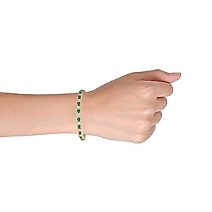 Bling Jewelry Green White Alternating Simulated Emerald Round Cubic Zirconia 12.00 CT 4 Prong Basket Set Solitaire AAA CZ Tennis Bracelet For Women Prom Bride 14K Gold Plated 7.5 Inch