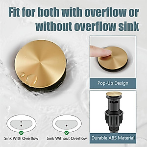 Aolemi Bathroom Faucet Single Handle 1 Hole Deck Mount Lavatory Vanity RV Sink Mixer Basin Tap with Cover Plate and Pop Up Drain Assembly, Brushed Gold, Waterfall Spout