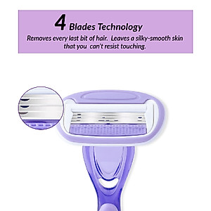 Natural Solution Razors for Women – Extra Smooth 4-Blade Shaver Infused with Vitamin E & Aloe, Provides Gentle Shaving, 3-Pack (6 Pieces) in Pink/Purple