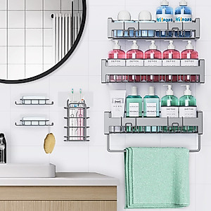 Kayfia Shower Caddy 6 Pack Large Capacity Adhesive Shower Shelves Bathroom Shower Organizer No Drilling Wall Mounted Shampoo Holder Shower Storage Rack for Inside Shower (Silver Grey)