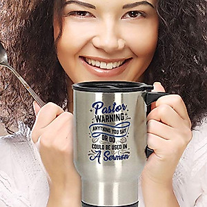 Funny Pastor Cup - Warning I Might Put You in a Sermon - 14oz Coffee, Tea Travel Mug