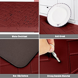 WEZVIX Non-Skid Kitchen Rugs and Mats Waterproof, Anti Fatigue Kitchen Mat 2 PCS, 1/2 Inch Thick Kitchen Floor Mat, Ergonomic Comfort Foam Standing Mat for Floor, Office, Sink, Laundry - Red