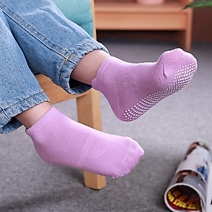 Tenpluszero 16 Pairs Non Skid Toddler Socks Anti Slip Baby Ankle Socks with Grips for Toddler Baby Boys Girls (16Pairs - Mixed Color A, 12-36 Months)