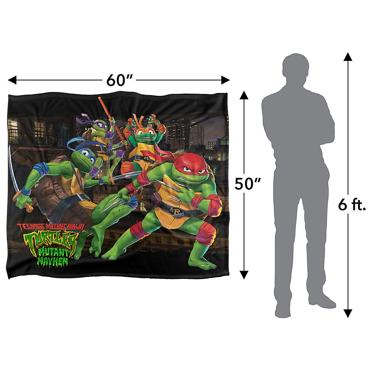 Teenage Mutant Ninja Turtles: Mutant Mayhem Blanket, 50"x60" Nightly Rooftop Escapade Silky Touch Super Soft Throw Blanket