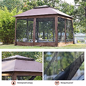 10'x10' Pop Up Gazebo Outdoor Canopy Gazebo Patio Canopy Gazebo with Mosquito Netting Double Roof Tops for Outdoor Garden Backyard and Patio,Brown