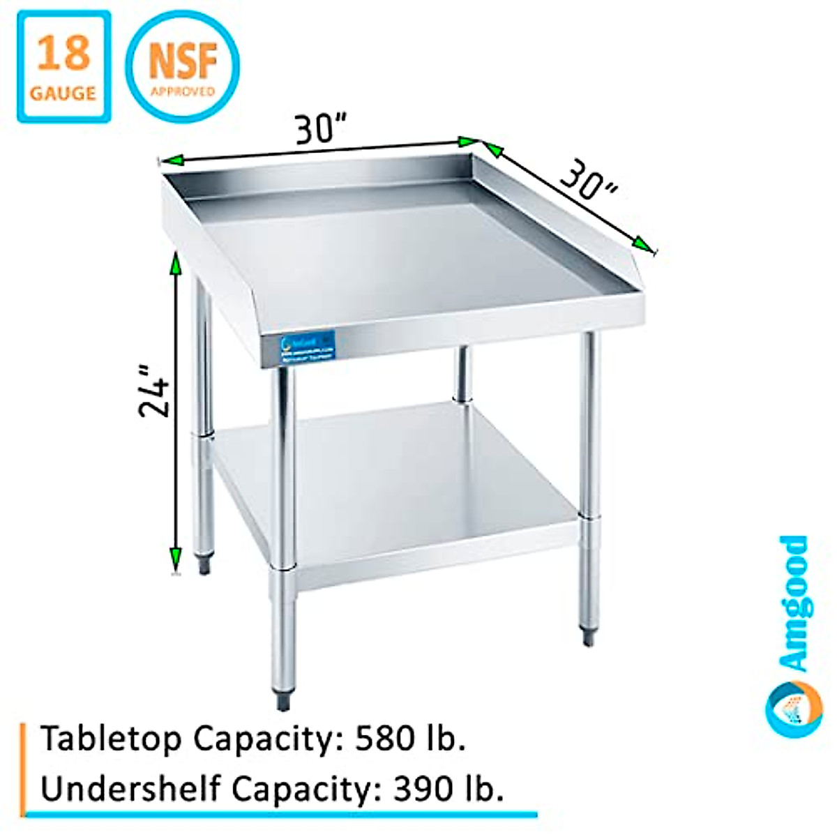 AmGood 30" x 30" Stainless Steel Equipment Stand | Height: 24" | Commercial Heavy Duty Grill Table