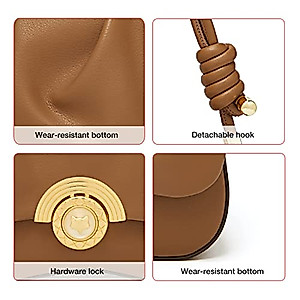 FOXLOVER Small Leather Shoulder Bags for Women Fashion Cute Hobo Handbag Ladies Underarm Bag and Purse with Kiss Lock Closure(khaki)