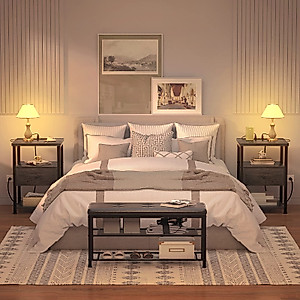 Ecoprsio Nightstand Set of 2, Nightstands with Charging Station, End Table Bedside Table with USB Port, Modern Nightstands with Drawers Storage Shelf, Wood Night Stands for Bedroom, Living Room, Grey