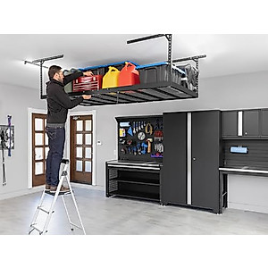 NewAge Products 4 ft. x 8 ft. VersaRac Pro Adjustable Overhead Garage Storage Rack, Heavy Duty Steel Garage Storage Organization, Ceiling Storage Racks, 800lbs Weight Capacity, (Black), 41200