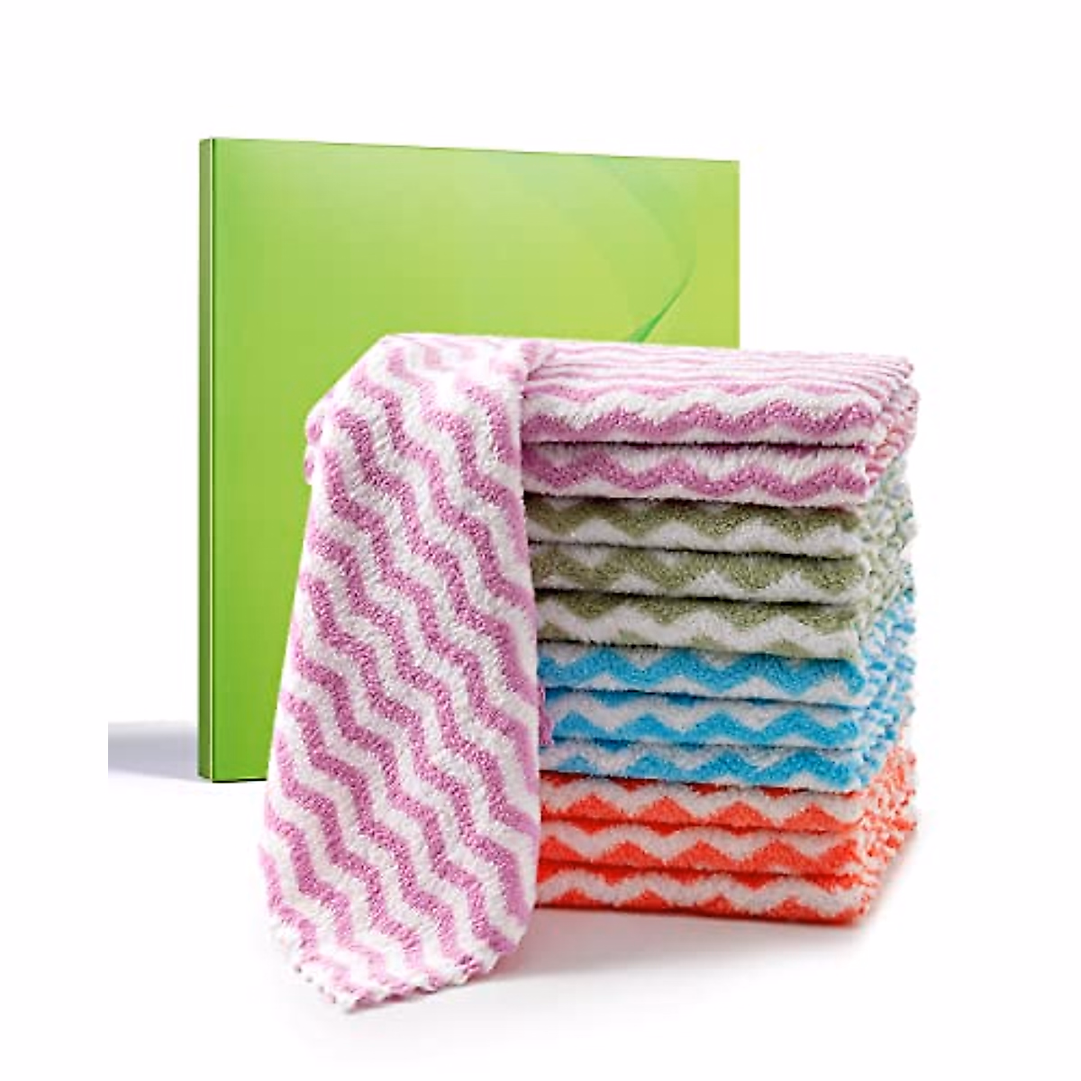 YOHOTA 12 Pack Microfiber Cleaning Cloth,10 Inch x 10 Inch,Drying & Auto Detailing,Kitchens,Bathrooms,Offices,Kitchen Towels and Dishcloths Set (Pink,Green,Blue,Purpel)
