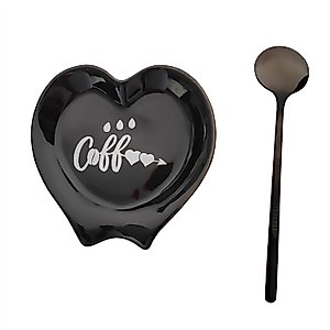 Heart-shaped Coffee Spoon Rest, Mini Coffee Spoon Holder, Small Ceramic Spoon Rest for Coffee Stirrers, Teaspoon, Bar Spoon, Coffee Bar Accessories, Coffee Station (Ture black+black Spoon)