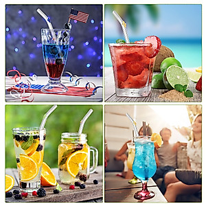 Reusable Glass Straw Shatter Resistant, Clear Glass Straws with Flowers, Cute Glass Straws for Smoothies and Normal Liquid Drinks, 6 Bent Straw with 2 Cleaner Brush