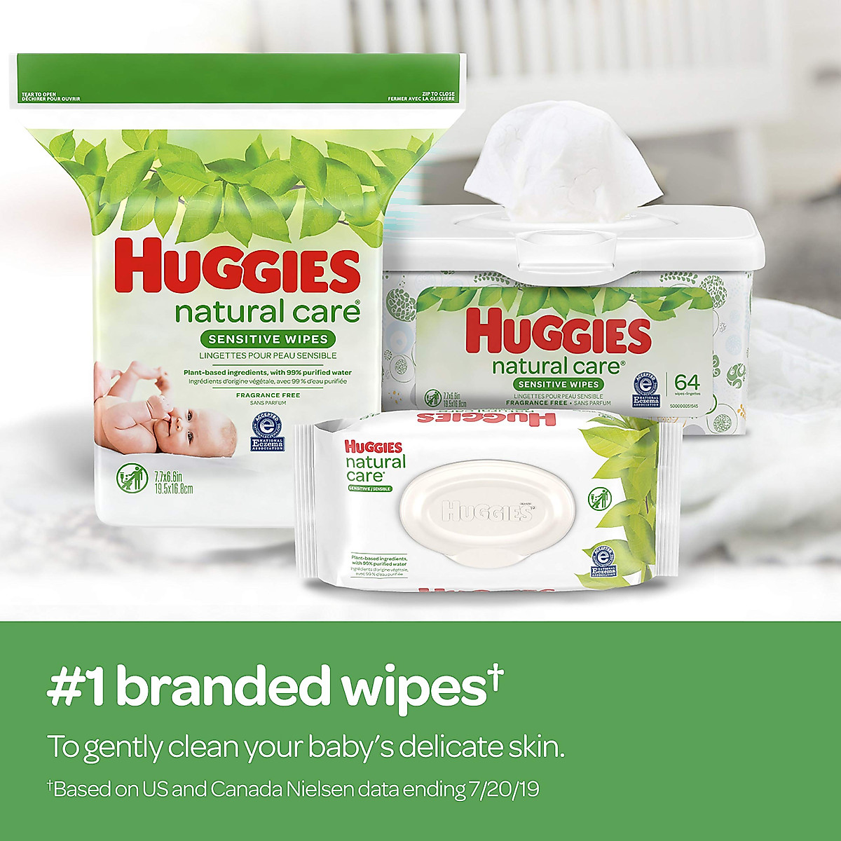 HUGGIES Natural Care Unscented Baby Wipes, Sensitive, 2 Refill Packs (352 Total Wipes)