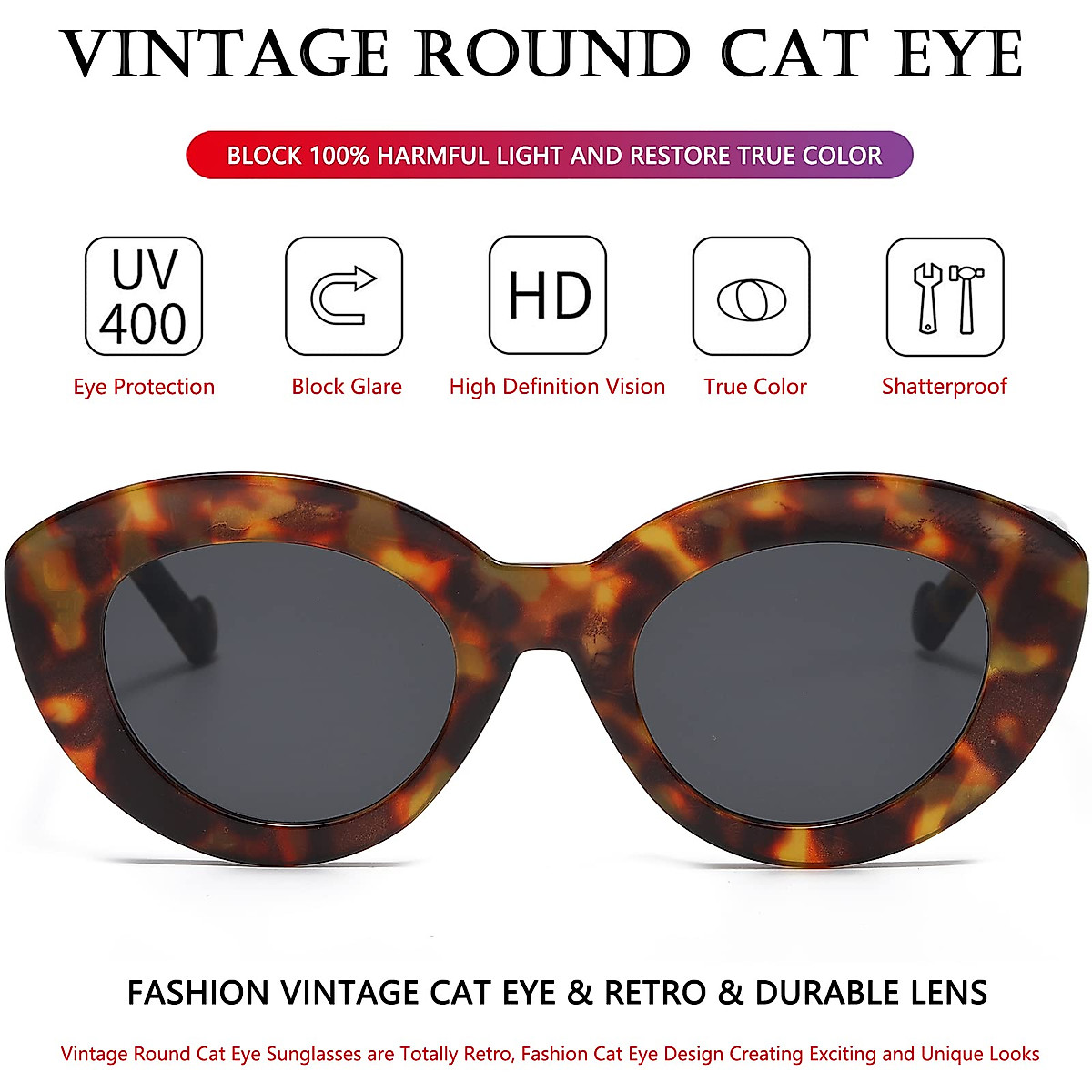 AIEYEZO Oversized Cat Eye Sunglasses for Women Cute Oval Thick Frame Cateye Sun Glasses Chic Retro Style Shades (Tortoise)