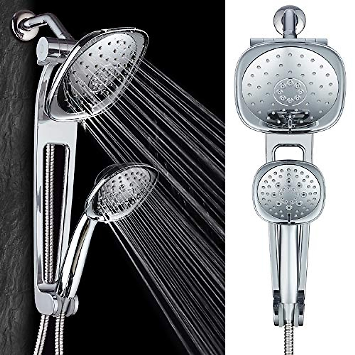 AQUABAR High Pressure Square 3-way Luxury Spa Combo System with Adjustable 18" Extension Arm for Easy Reach & Mobility - Use 7.5" Rain & Handheld Shower Head Separately or Together/All-Chrome Finish