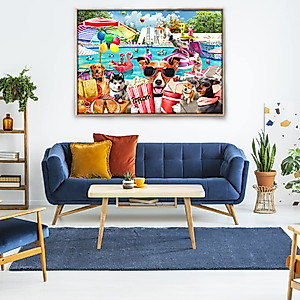 HUADADA Jigsaw Puzzles for Adults 1000 Pieces, Dogs Pool Party Interlock Perfectly No Dust, Home Decors Family Challenge Toys for Men Women Elders Seniors (27.5"x19.6"), 1:1 Poster