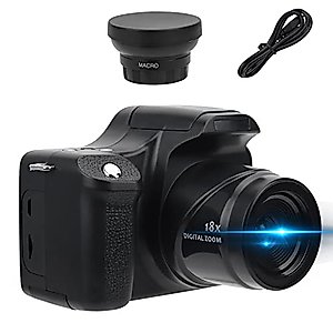 Digital Camera 18X Zoom HD SLR Camera with 3.0 in LCD Screen CMOS 5MP, Up to 24MP for Kids (Without Angle Lens)