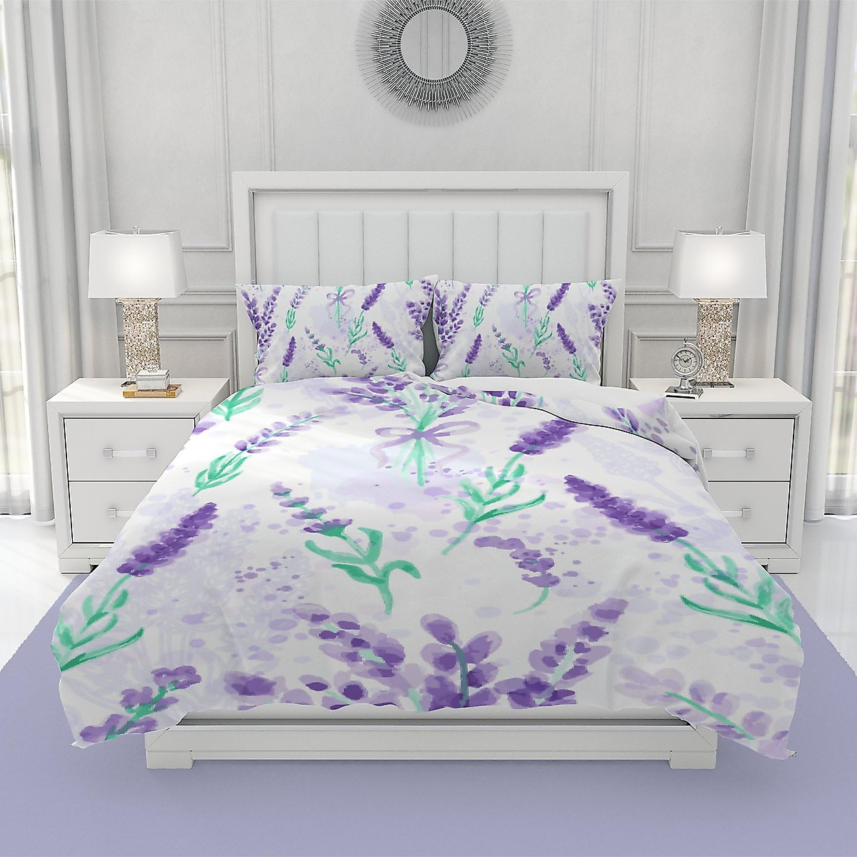 Vantaso Bedding Duvet Cover Set Twin Size Lavender Floral Flowers Purple Leaves 2 Piece Set 1 Quilt Cover and 1 Pillow Case Sham for Kid Boy Girl Women Men