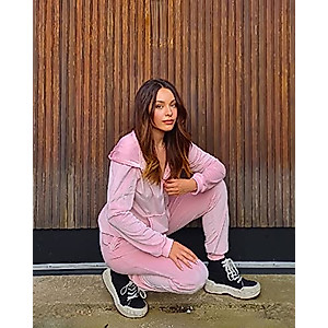 HOTOUCH Womens Hoodie Set Velour Jogging Track_Suit Active Wear Pink, Large