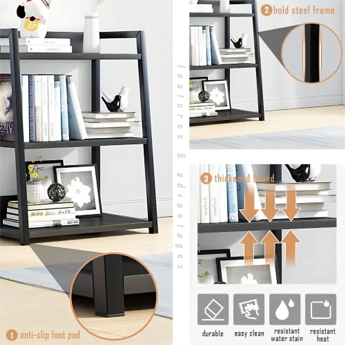 IOTXY 4 Tier Open Bookshelf - Steel and Wood Display Stand, 50CM Width Floor-Standing Bookcase, White