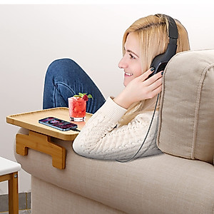 Couch Arm Table Tray, Bamboo Sofa Arm Clip on Tray Tables, Arm Rest Table for Home, Couch Arm Tray for Small Spaces Drink Eating Dinner Table