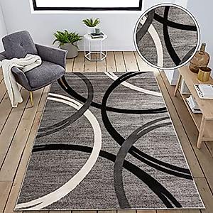 Rugshop Modern Wavy Circles Design Area Rug 5' 3" x 7' 3" Gray