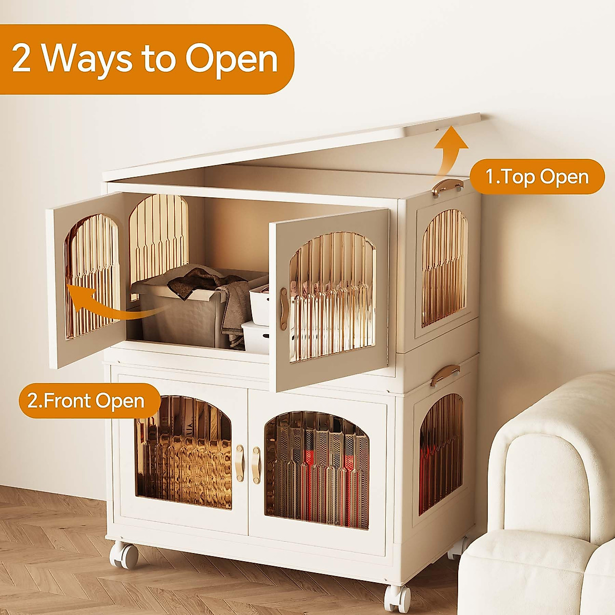 Collapsible Storage Bins with Wheels and Lid - 3 x 21.6GAL Extra Large Stackable Storage Containers, 245 Quart Plastic Foldable Closet Organizers and Storage Cabinet for Bedroom, Dorm, White