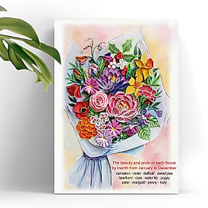 TUMYBee Colorful Bouquet Quilling Floral Card, Anniversary, Thank You, Birthday, 5 x 7 inch