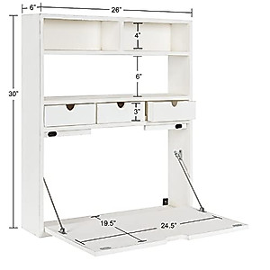 Kate and Laurel Georgie Wall Hanging Desk, 26x6x30, White