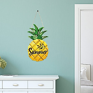 Jetec 2 Pieces Summer Watermelon Hanging Sign Shape Welcome Wooden Door Sign Hanging Plaque Rustic Wall Sign Yard Indoor Outdoor Garden Decoration with Rope, 13.4 x 6.9 Inch