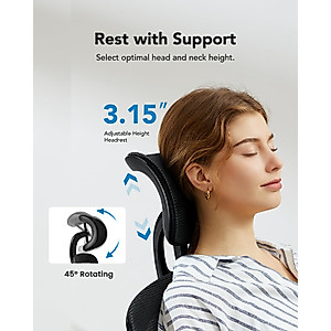 HUANUO Ergonomic Office Chair, High Back Desk Chair with S-Shaped Backrest, Adjustable Lumbar Support, Headrest, Armrest, Mesh Computer Chair with Thicker Seat Cushion and Tilt Function, Black