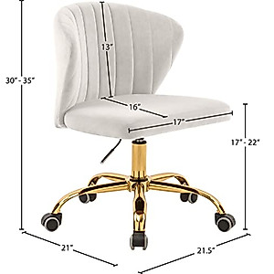 Meridian Furniture 165Cream Finley Collection Modern | Contemporary Velvet Upholstered Swivel Adjustable Office Chair with Channel Tufting and Gold Base, Cream, 21.5" W x 21" D x 29.95"-34.65" H