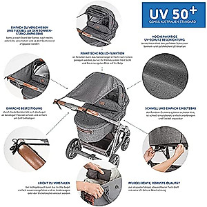 1 Pcs Sun Shade for Stroller,Buggy Stroller Universal 50+ Anti-UV Sun Cover,for Buggy, Stroller and Carrycot,with 1 Pcs Storage Bag,Light Grey