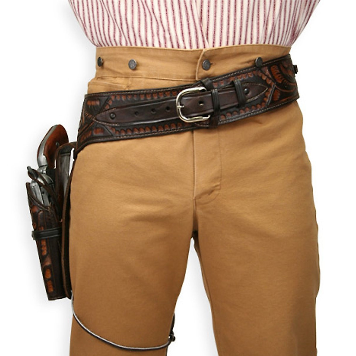 Historical Emporium .44/.45 Cal Standard Right Hand Western Gun Belt and Holster Tooled Leather 38 Two-Tone Brown