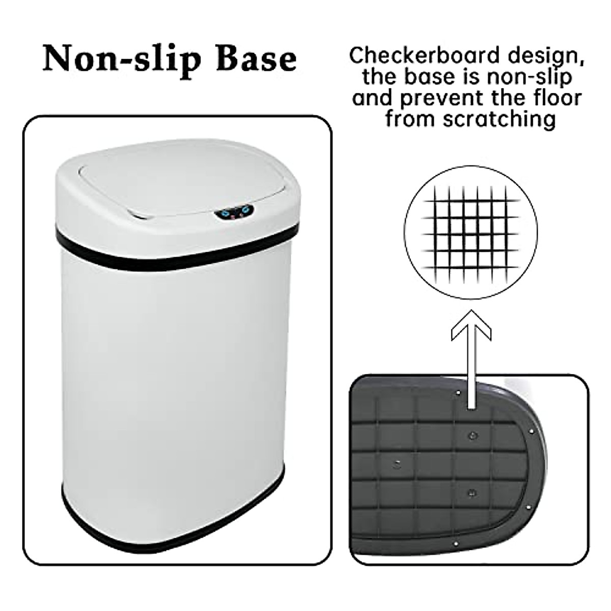 GINMAON Trash Can 13 Gallon Stainless Steel Kitchen Garbage Can with Lid Waterproof Touch Free Large Capacity Rubbish Can for Home Kitchen Office, White