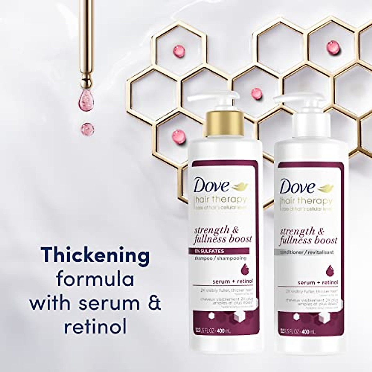 Dove Hair Therapy Shampoo For Thin, Fine Hair Strength and Fullness Boost Sulfate Free Shampoo for 2X Visibly Fuller, Thicker Hair 13.5 oz