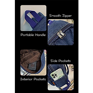 JHTPSLR Small Denim Backpack for Women Vintage Aesthetic Backpack Mini Denim Backpack Canvas Backpack Casual Daypack (Dark Blue)