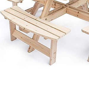 Gardenised Wooden Outdoor Patio Garden Round Picnic Table with Bench, 8 Person-Natural