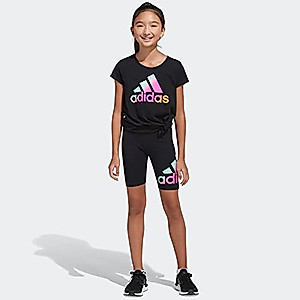 adidas Girls' Short Sleeve Cotton Essential T-Shirt Top, Black, Medium