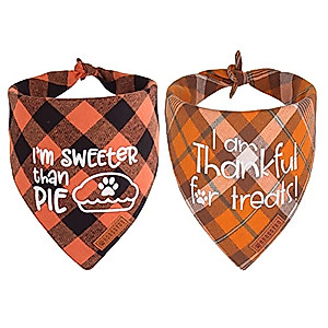 ADOGGYGO Thanksgiving Dog Bandanas, Orange Plaid Pet Scarf, Premium Cotton Fabric, Multiple Sizes Offered, Fall Thanksgiving Bandanas for Small Medium Dogs Pets (Small, Thanksgiving)