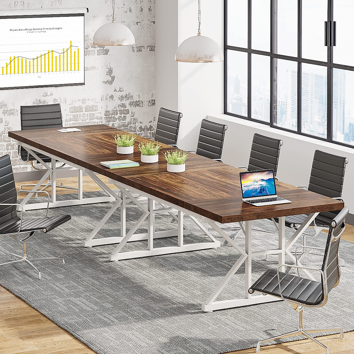 Tribesigns 6FT Conference Table, 70.86 L x 31.49 W x 29.52 H Inches Rectangle Meeting Room Table, Rustic Wood Seminar Table Executive Desk for Office, Conference Room(Brown/White)