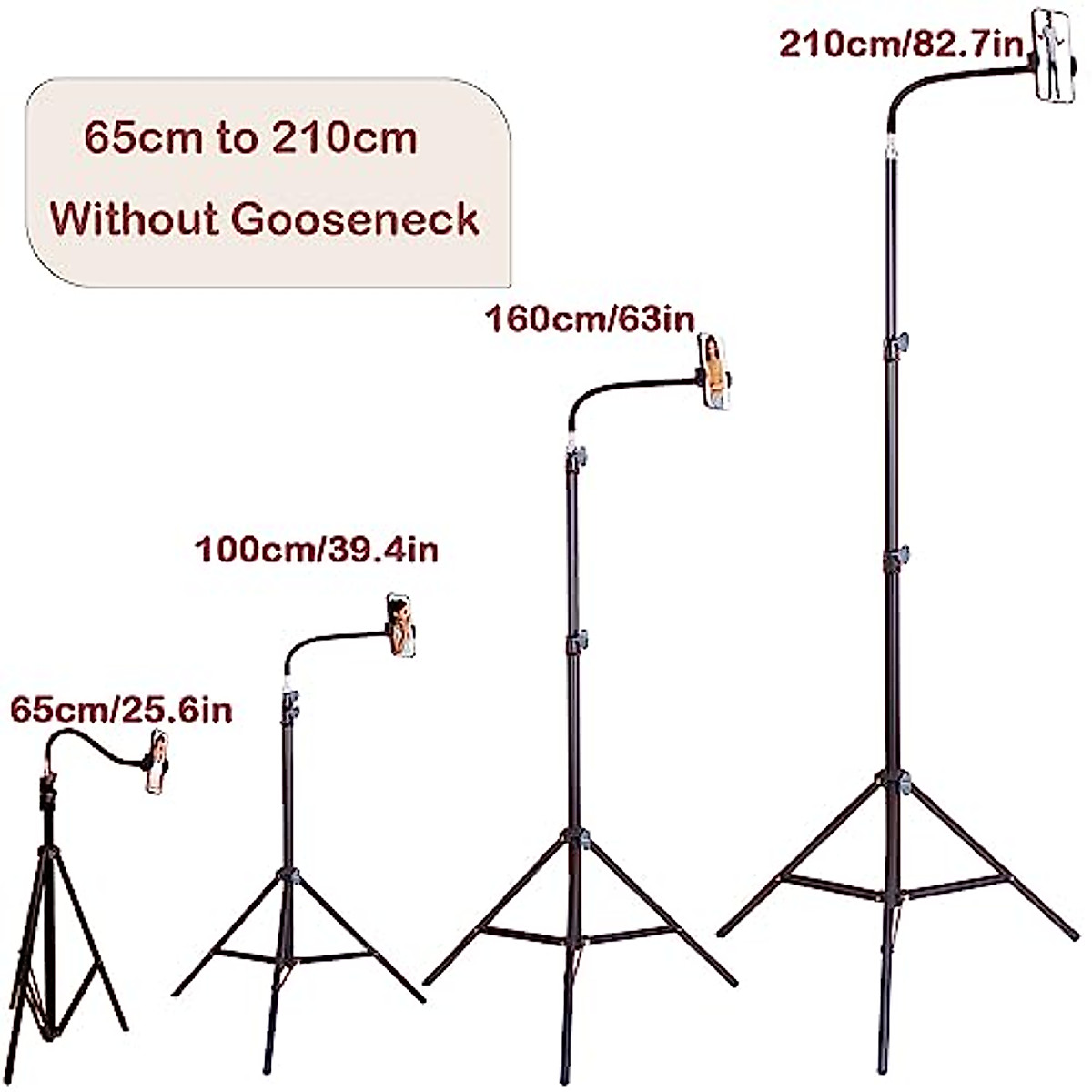 HAITENT Phone Floor Tripod Stand,7.2 Feet Retractable Adjustable Gooseneck Cell Phone Tall Tripod Stand for iPhone 12 Pro Max,iPhone 11 Pro Max,iPhone Xs Max, with Smart Phone Holder Clamp