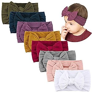 Makone 8PCS Baby Nylon Headbands Hair Bows Elastics Handmade Hair Accessories for Baby Girls Babies Newborn Infant Toddler 0-3 0-6 6-12 Months