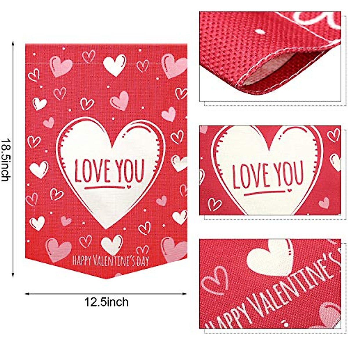 2 Pieces Valentine Flag, Love Happy Valentines Day Flag, 12.5 x 18.5 Inch Valentine's Heart Garden Flag, Double Sided Printing 2 Layer Burlap Flags for Valentine's Day Home Garden Yard Decoration Gift