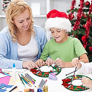 12 Pcs Felt Christmas Tree Wreath Craft Kit Christmas DIY Ornaments with 221 Self Adhesive Christmas Felt Stickers 12 Christmas Bows and 5 Gem Stickers(Wreath and Trees Style, 6 Inch, 7.8 Inch)