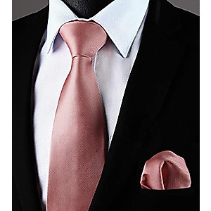 HISDERN Mens Ties Pink Ties for Men Formal Necktie with Pocket Square Set Satin Silk Dusty Rose Gold Neck Tie Set Classic Blush Tie Handkerchiefs for Wedding