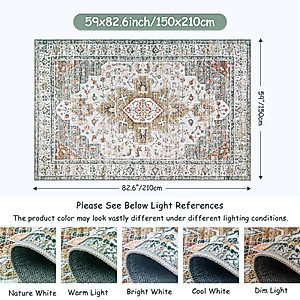 Moynesa Ultra-Thin Washable Area Rug - 5x7 Rugs for Living Room Washable Rugs for Bedroom Soft Office Mat, Printed Low Pile Accent Dining Room Carpet for Basement Nursery Playroom, Beige/Gold