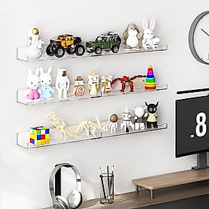 Fixwal Vinyl Record Wall Mount Shelves, 6 Pack 12in Wavy Vinyl Holder for Album Record Storage & Display, Clear Acrylic Floating Shelves for Wall Decor, Kids Bookshelf