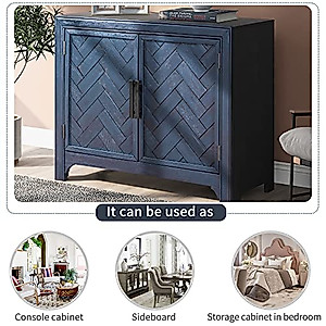 XD Designs Wood Console Table Sofa with 2 Adjustable Shelf, Modern Sideboard Buffet Storage Cabinet, Accent Cabinet for Entryway/Kitchen Dining Room/Living Room (Antique Blue-A) Blue-5)