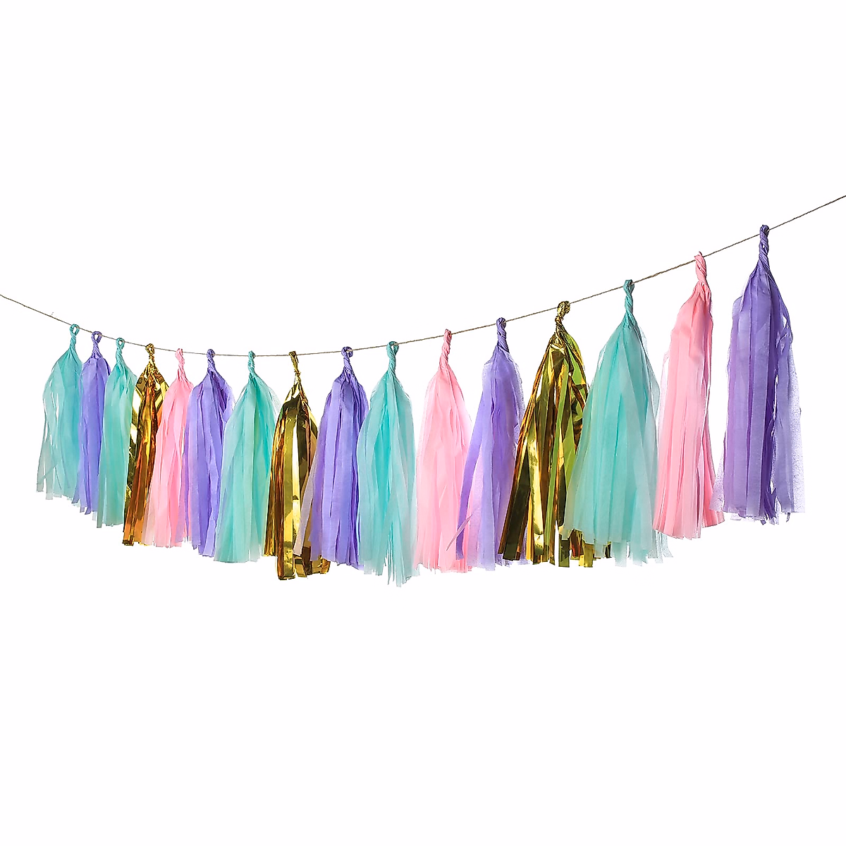 20 PCS Tissue Paper Tassels, Tassel Garland Banner for Wedding, Baby Shower and Party Decorations, DIY Kits (Metallic Gold，Light Purple，Pink，Green)